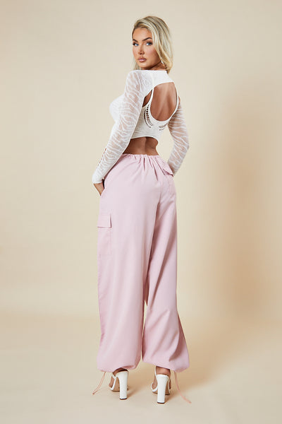 Pink Toggle Detail Parachute Cargo Trousers | Trousers | Rebellious Fashion