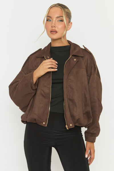 Chocolate Brown Suede Bomber Jacket | Jackets | Rebellious Fashion