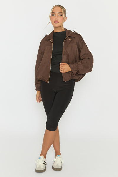 Chocolate Brown Suede Bomber Jacket | Jackets | Rebellious Fashion