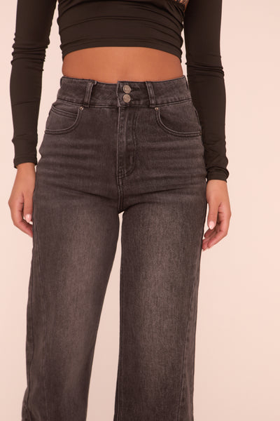 Washed Black Stretch Seam Detail Wide Leg Denim Jeans | Jeans ...