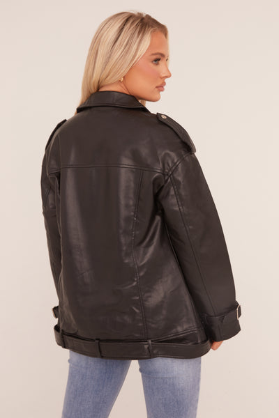 Black Faux Leather Longline Biker Jacket | Jackets | Rebellious Fashion