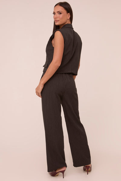 Black Pin Stripe Boxy Waist Coat & Straight Leg Trouser Co-ord Set | Co ...