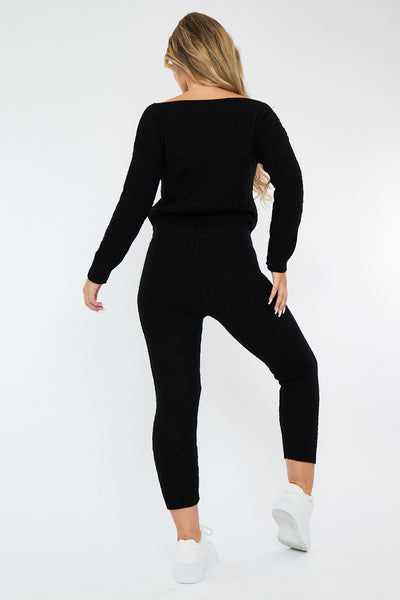 Black Knit Cropped Jumper & Jogger Set | Knitted Co-Ords | Rebellious ...