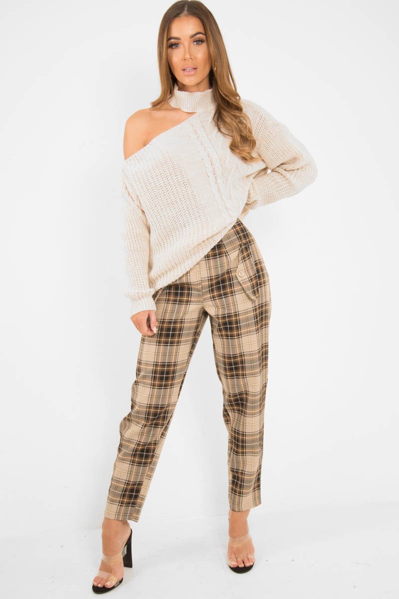 Beige Knitted Slash Neck Off Shoulder Jumper Hazel Rebellious Fashion beige-knitted-slash-neck-off-shoulder-jumper-hazel-rebellious-fashion