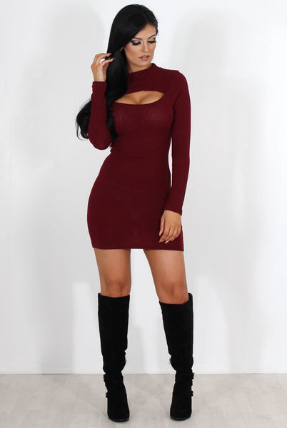 Bess Wine Ribbed Cut Out Dress – Rebellious Fashion