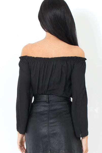 Black Bardot Three Quarter Bell Sleeve Crop- Chantelle – Rebellious Fashion