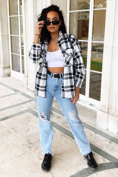 Black White Check Pocket Front Shacket - Misa – Rebellious Fashion