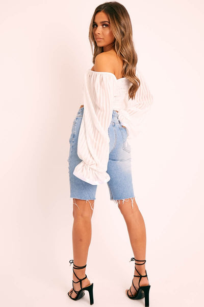 Blue Distressed Boyfriend Denim Shorts - Calli – Rebellious Fashion