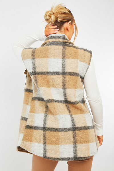 Camel Check Sleeveless Shacket - Brittanie – Rebellious Fashion