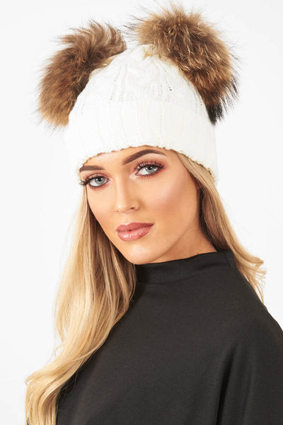 Cream Cable Knit Double Bobble Hat - Cheyann – Rebellious Fashion