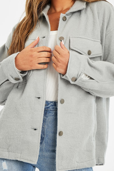 Grey Pocket Oversized Brushed Shacket - Caley – Rebellious Fashion