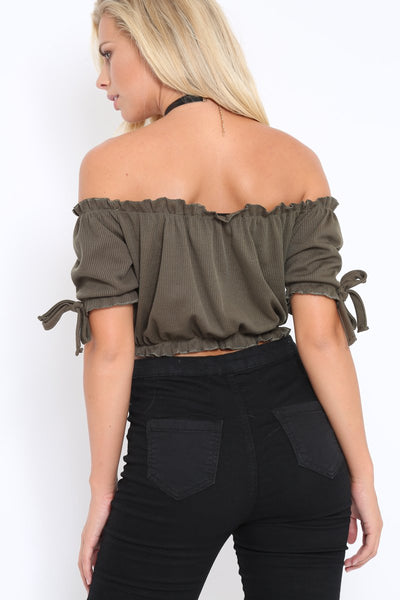 Khaki Ribbed Frill Gypsy Top - Maysia – Rebellious Fashion