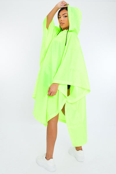 Neon Green Shell Hooded Poncho |Festival Poncho| Rebellious Fashion