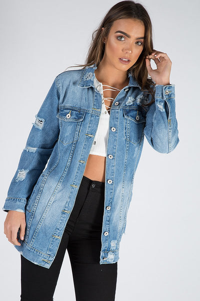 Light Denim Oversized Distressed Denim Jacket - Tilly – Rebellious Fashion