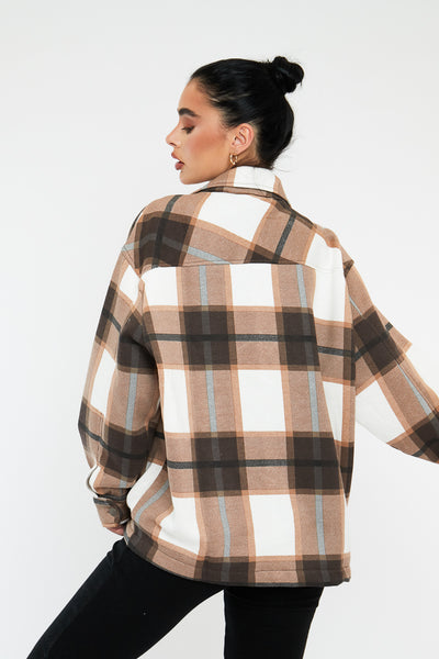 Beige Check Women's Shacket Oversized Fit | Shackets | Rebellious Fashion
