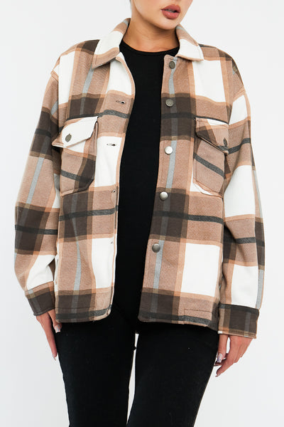 Beige Check Women's Shacket Oversized Fit | Shackets | Rebellious Fashion