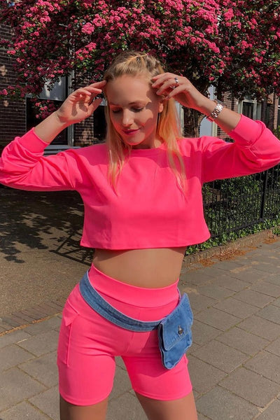 Neon Pink Crop Top And Shorts Co-ord Set - Fina – Rebellious Fashion