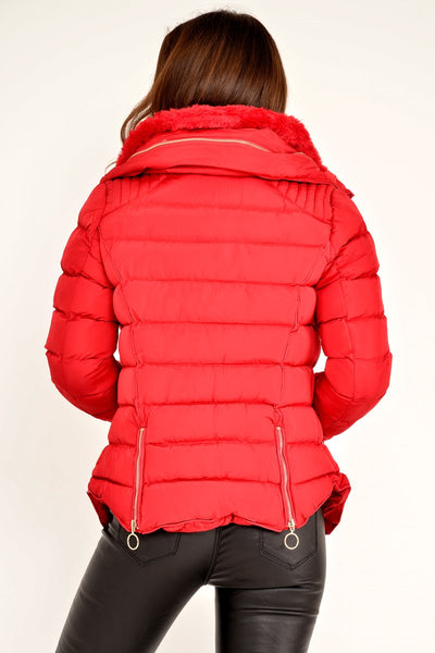 Red Fur Lined Ring Pull Puffer Coat - Riko – Rebellious Fashion