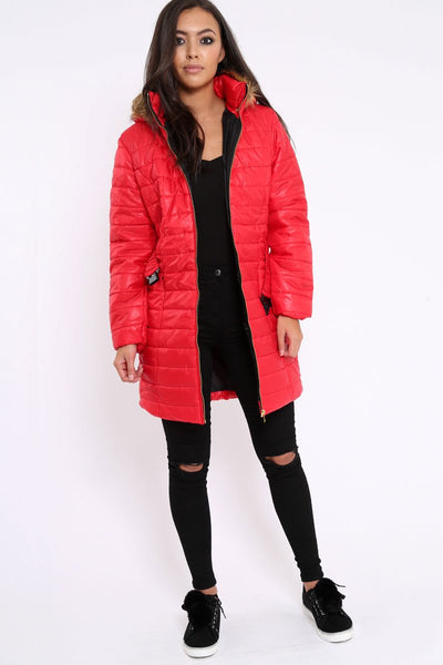Red Longline Puffer Jacket - Alexandra – Rebellious Fashion
