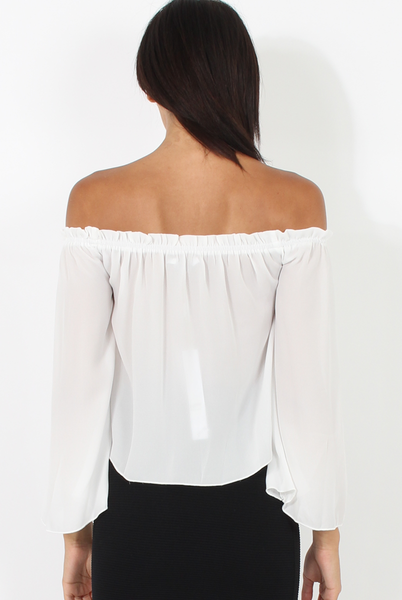 White Bardot Three Quarter Bell Sleeve Crop- Chantelle – Rebellious Fashion
