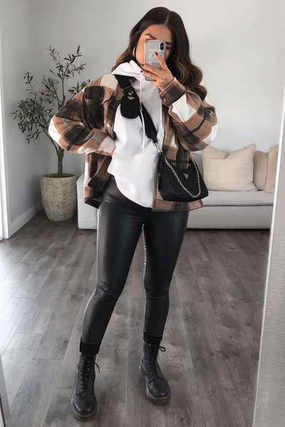 Beige Check Women's Shacket Oversized Fit | Shackets | Rebellious Fashion