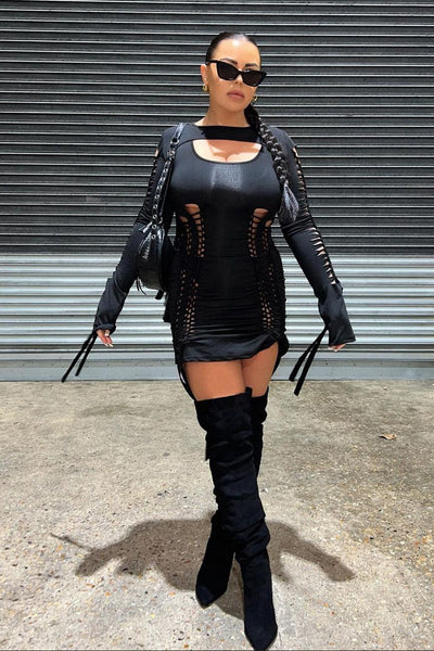 Black Knot Detail Cutout Bodycon Mini Dress | Mini Dress | Rebellious ...